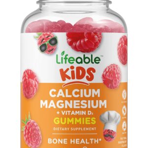 Lifeable Calcium Magnesium and Vitamin D Gummies - Great Tasting Natural Flavor Vitamin Supplements - Gluten Free GMO Free Chewable - for Bone Health Support - for Children, Teens - 90 Gummies