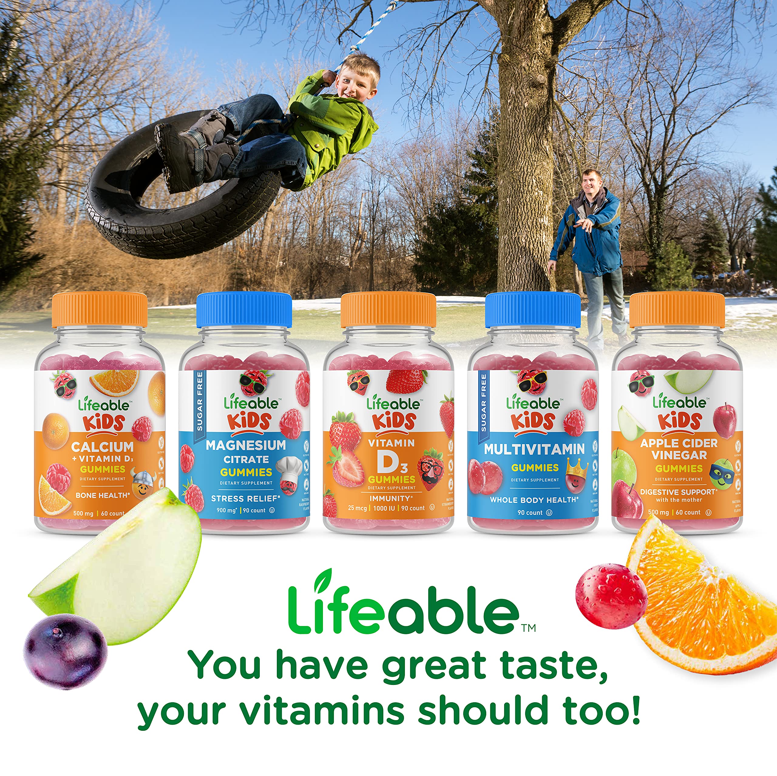 Lifeable Calcium Magnesium and Vitamin D Gummies - Great Tasting Natural Flavor Vitamin Supplements - Gluten Free GMO Free Chewable - for Bone Health Support - for Children, Teens - 90 Gummies