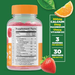 Lifeable Calcium Magnesium and Vitamin D Gummies - Great Tasting Natural Flavor Vitamin Supplements - Gluten Free GMO Free Chewable - for Bone Health Support - for Children, Teens - 90 Gummies