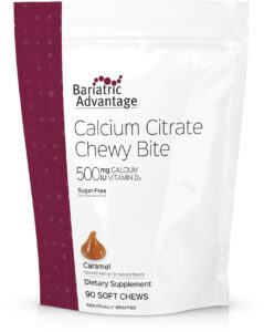 bariatric advantage calcium citrate chewy bites 500 mg - for bariatric surgery patients - vitamin d3 - sugar-free chewable calcium supplement - bariatric calcium chews - caramel flavor - 90 count