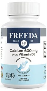 freeda calcium 600 mg vitamin d3 400 iu tablets - bone support calcium supplement plus vitamin d for absorption - kosher, gluten free easy to swallow coated calcium d3 tablets for women & men (100 ct)