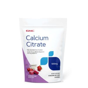 gnc calcium citrate 500mg soft chews | highly absorbable form of calcium | berries & cream | 30 count