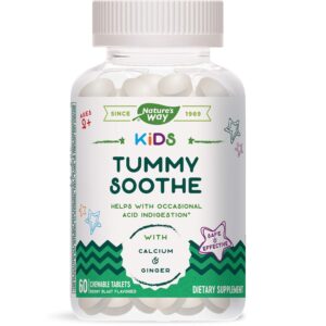 nature's way kids tummy soothe with calcium & ginger, for occasional tummy/stomach upset*, berry blast flavored, 60 vegan chewable tablets