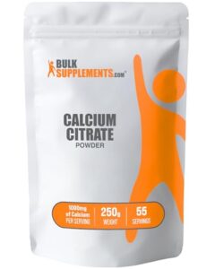 bulksupplements.com calcium citrate powder - calcium citrate supplement, calcium citrate 1000mg - gluten free, 4500mg (1000mg calcium) per serving, 250g (8.8 oz) (pack of 1)