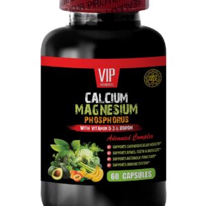 Calcium Magnesium Supplement - Calcium Magnesium Phosphorus with Vitamin D-3 & Boron - Healthy Bones Magnesium, Calcium for Women, Magnesium for Men, Bone Strength Supplements, 1 Bottle 60 Capsules