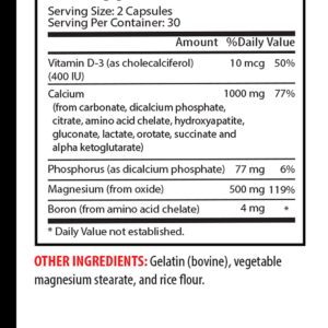 Calcium Magnesium Supplement - Calcium Magnesium Phosphorus with Vitamin D-3 & Boron - Healthy Bones Magnesium, Calcium for Women, Magnesium for Men, Bone Strength Supplements, 1 Bottle 60 Capsules