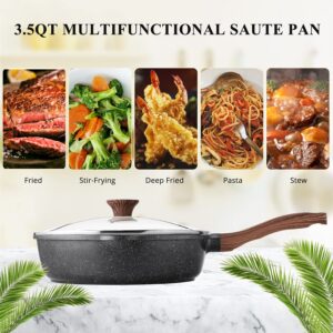 SENSARTE Nonstick Deep Frying Pan Skillet, 10/11/12-inch Saute Pan with Lid, Stay-cool Handle, Chef Pan Healthy Stone Cookware Cooking Pan, Induction Compatible, PFOA Free (10-Inch)