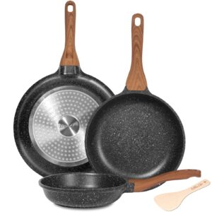 eslite life nonstick ceramic frying pans skillets set, non-toxic egg omelette kitchen cooking pans compatible with all stovetops (gas, electric & induction), ptfe & pfoa free (black)