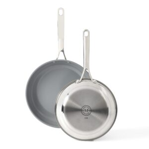 martha stewart delaroux stainless steel 9.5" & 12" pfas free premium ceramic nonstick fry pan set