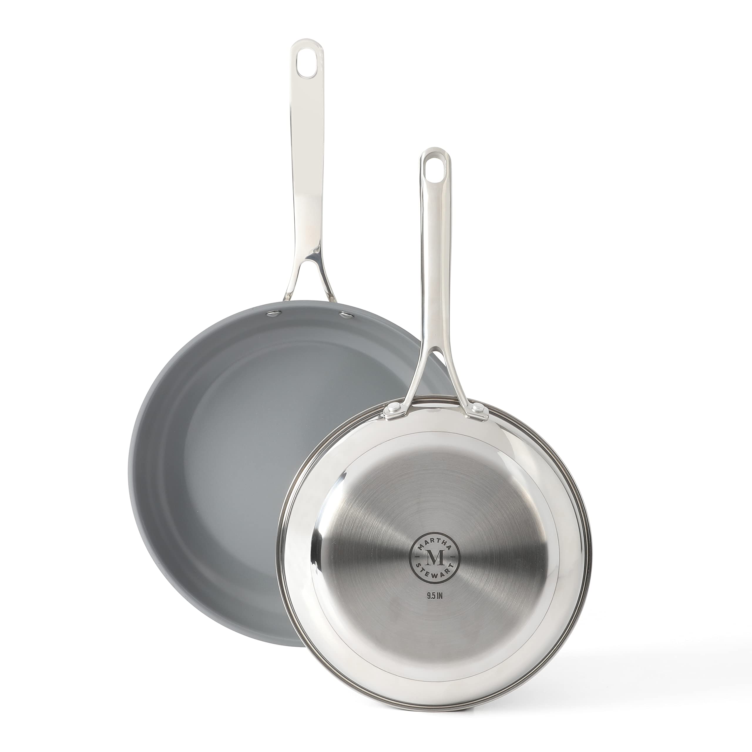 Martha Stewart Delaroux Stainless Steel 9.5" & 12" PFAs Free Premium Ceramic Nonstick Fry Pan Set