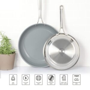 Martha Stewart Delaroux Stainless Steel 9.5" & 12" PFAs Free Premium Ceramic Nonstick Fry Pan Set