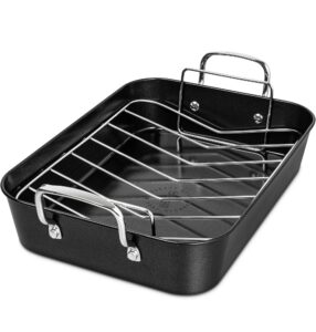 michelangelo roasting pan with rack, carbon steel turkey roasting pan for oven and induction, nonstick turkey roaster pan with stainless steel rack, 15 inch x 11 inch