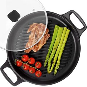 s·kitchn cast aluminum griddle pan for stovetop with lid - lighter than cast iron skillet,round frying pans nonstick grill pan dishwasher & oven safe,12in