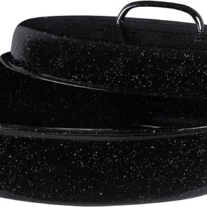 Bovado 15.5" Enamel Oval Turkey Roaster with Lid - 12lb Capacity, Nonstick, Dishwasher Safe