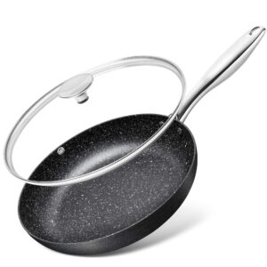 michelangelo 10 inch frying pan with lid, hard anodized frying pan nonstick, granite frying pans nonstick with lids, 10 inch induction skillet nonstick frying pan