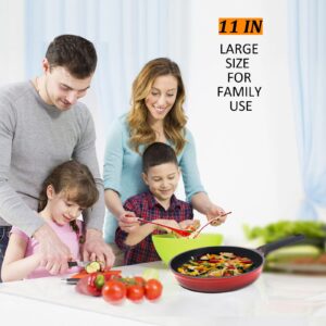 DIIG Non Stick Frying Pan with Lid, 11 IN 100% PFOA Free Stickless Skillet for Cooking, 11 Inch Food Grade Aluminum Chef Pan for Kitchen, Gas, Electric Stove Top, Induction Compatible