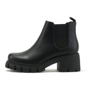 Soda PIONEER ~ Women Lug Sole Mid Heel Chelsea Fashion Ankle Bootie w/Double Elastic Gore (Black, numeric_7)