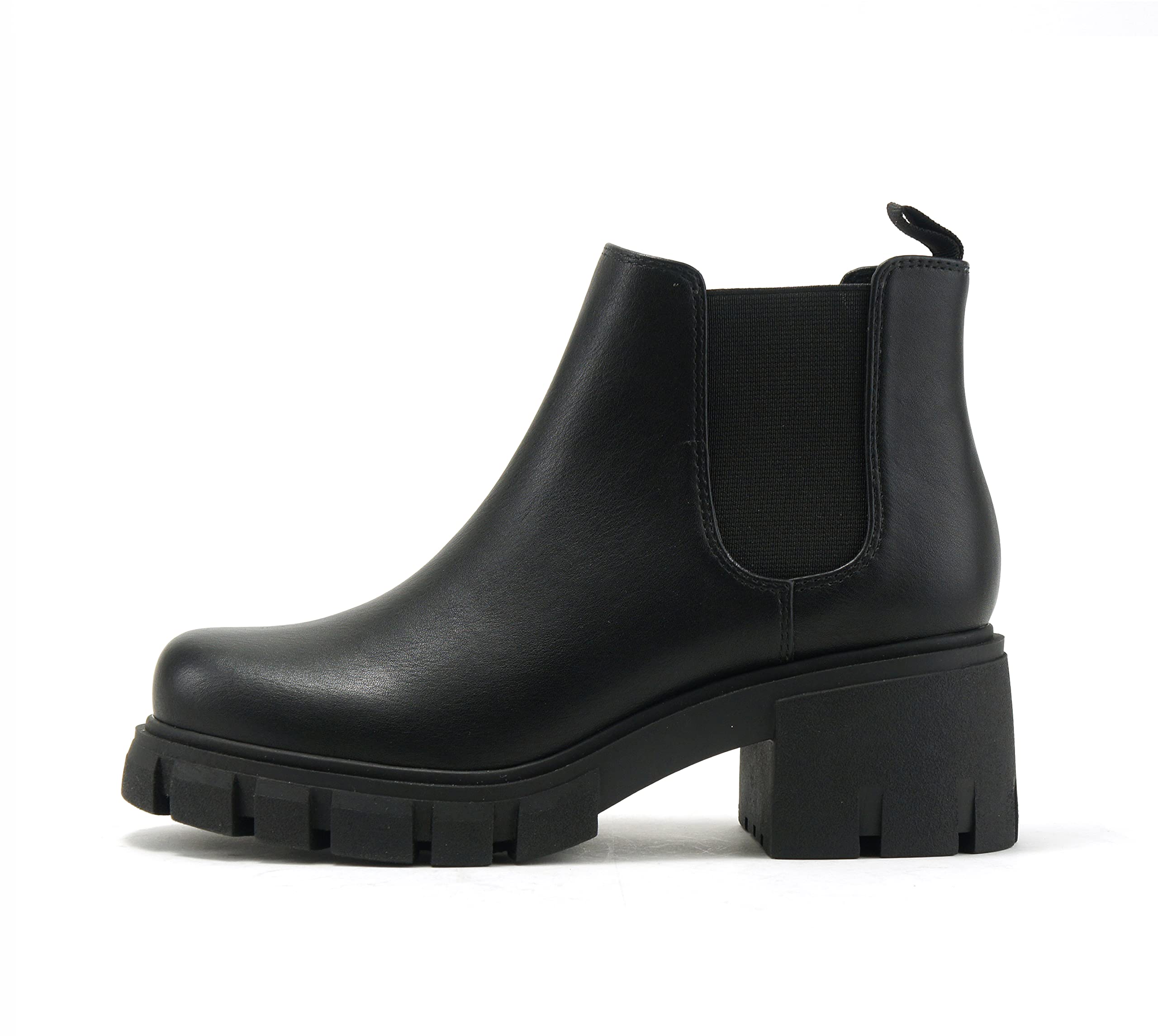 Soda PIONEER ~ Women Lug Sole Mid Heel Chelsea Fashion Ankle Bootie w/Double Elastic Gore (Black, numeric_7)