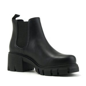 Soda PIONEER ~ Women Lug Sole Mid Heel Chelsea Fashion Ankle Bootie w/Double Elastic Gore (Black, numeric_7)