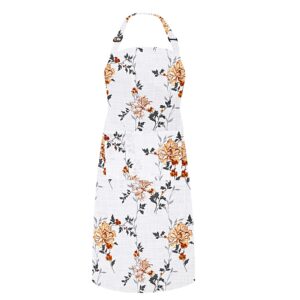 ruvanti aprons for women with pockets - adjustable up to xxl - 100% cotton - cute aprons for cooking, kitchen, server, barber, restaurant, chef apron - 1 pack - grey floral