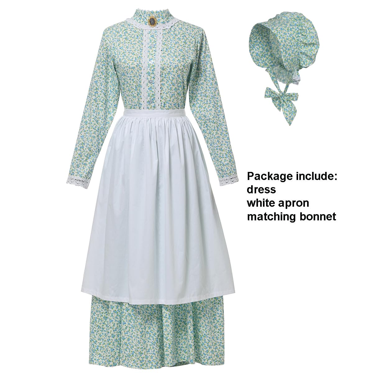 GRACEART Pioneer Woman Costume Colonial Prairie Dress for Women 100% Cotton