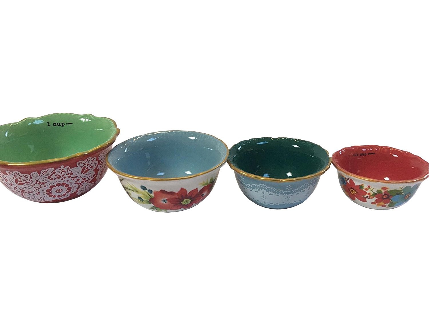 The Pioneer Woman Measuring Bowl Set 4pc Frost Floral Cups