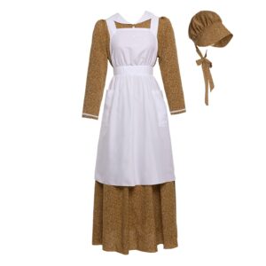 vibsion women pioneer colonial dress floral prairie dresses pilgrim costume pioneer trek clothing historical dress 3pcs