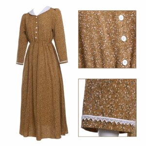 Vibsion Women Pioneer Colonial Dress Floral Prairie Dresses Pilgrim Costume Pioneer Trek Clothing Historical Dress 3Pcs