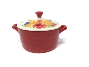 pioneer woman mini casserole with lid - fiona floral red