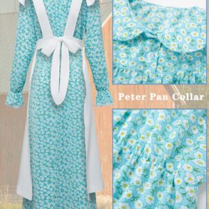 FORTMAC Pioneer Dress Women-Prairie Dress Women 1800s Amish Colonial Dress Women Bonnet Apron Blue S