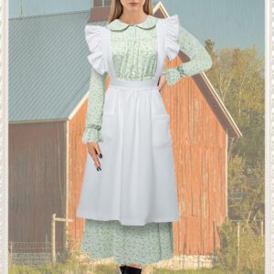 FORTMAC Pioneer Dress Women-Prairie Dress Women 1800s Amish Colonial Dress Women Bonnet Apron Blue S