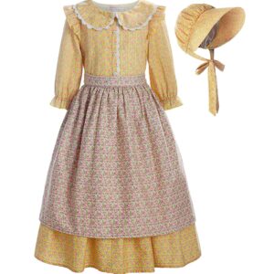 ReliBeauty Pioneer Girl Costume Colonial Prairie Dress Yellow 150