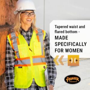 Pioneer Safety Vest for Women with Pockets - Hi-Vis Reflective Tape - for Construction - Yellow/Green