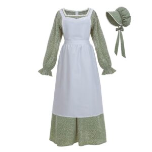 cr rolecos colonial pioneer prairie dress women floral amish dresses pilgrim costume pioneer trek clothing green s