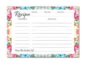 pioneer woman style floral recipe cards (100 pcs) flower recipe cards, floral index cards, blank back recipe notecards, perfect for bridal shower (100, 4.25" x 5.5")