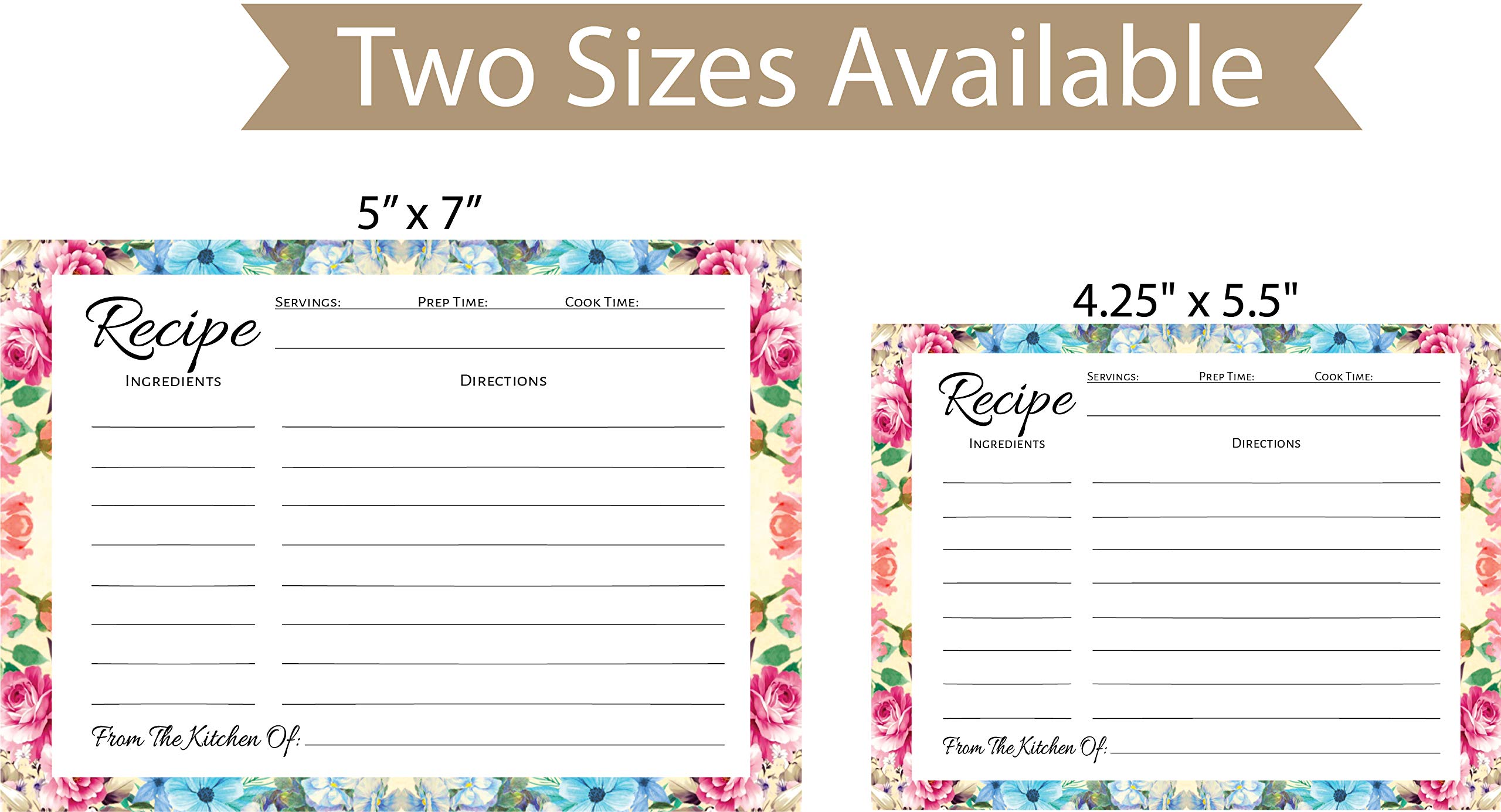 Pioneer Woman Style Floral Recipe Cards (100 Pcs) Flower Recipe Cards, Floral Index Cards, Blank Back Recipe Notecards, Perfect for Bridal Shower (100, 4.25" x 5.5")