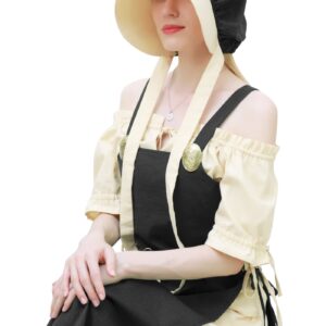 FURPHI Women's Colonial Pioneer Bonnet Hat Linen Victorian Pilgrim Headwear (Black)