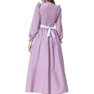 GRAJTCIN Pioneer Woman Costume Colonial Prairie Dress Women Floral Historical Costume Halloween Dress Up Long Sleeves Purple - Medium