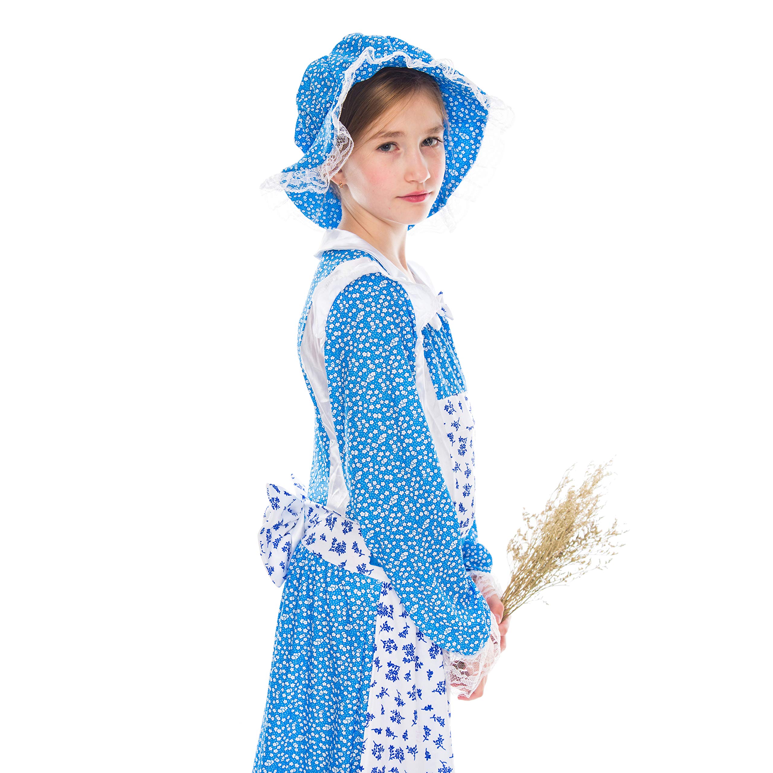 Spooktacular Creations Colonial Pioneer Girls Costume Deluxe Prairie Dress for Halloween Laura Ingalls Costume Dress Up Party (Small (5-7yr))