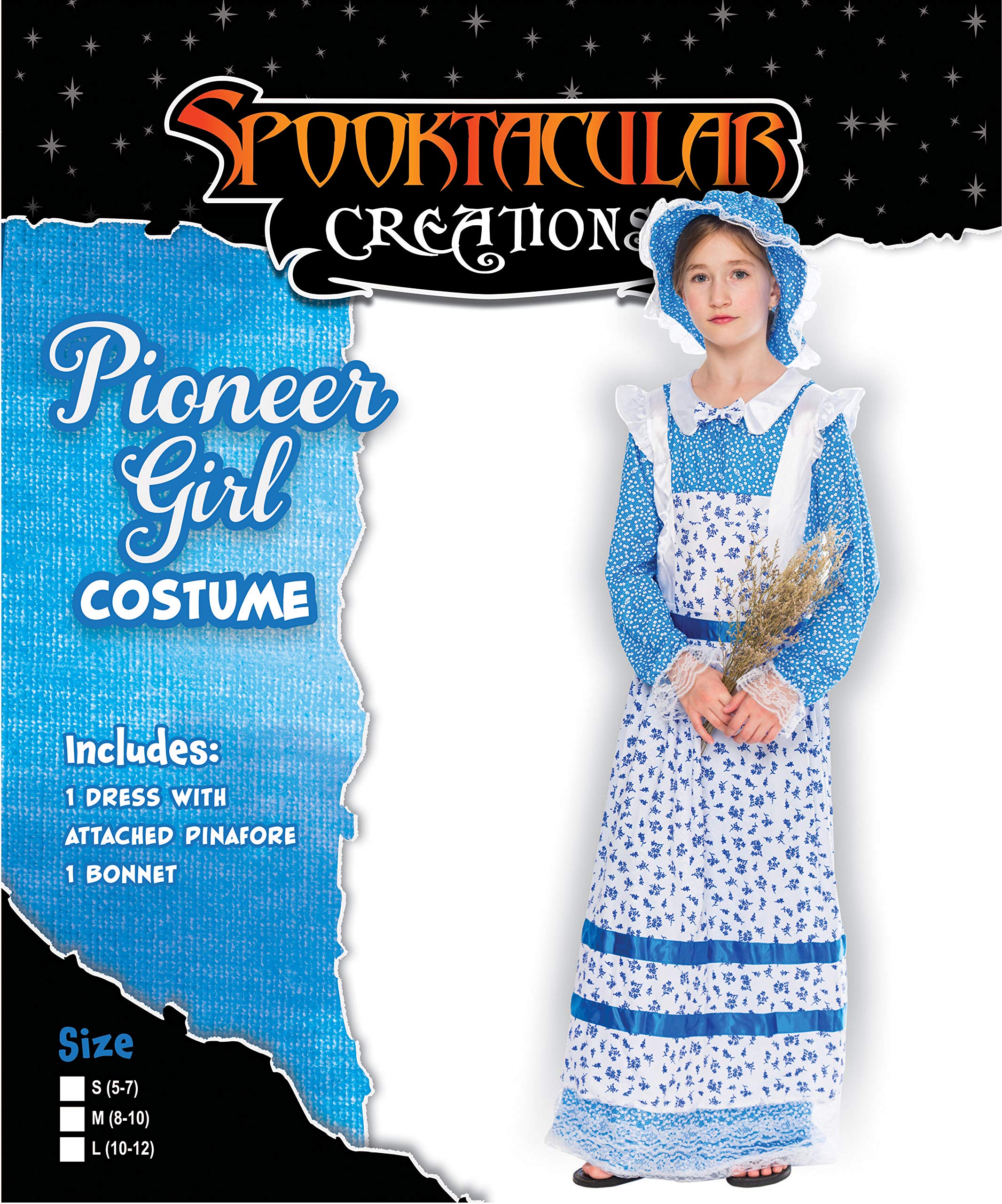 Spooktacular Creations Colonial Pioneer Girls Costume Deluxe Prairie Dress for Halloween Laura Ingalls Costume Dress Up Party (Small (5-7yr))