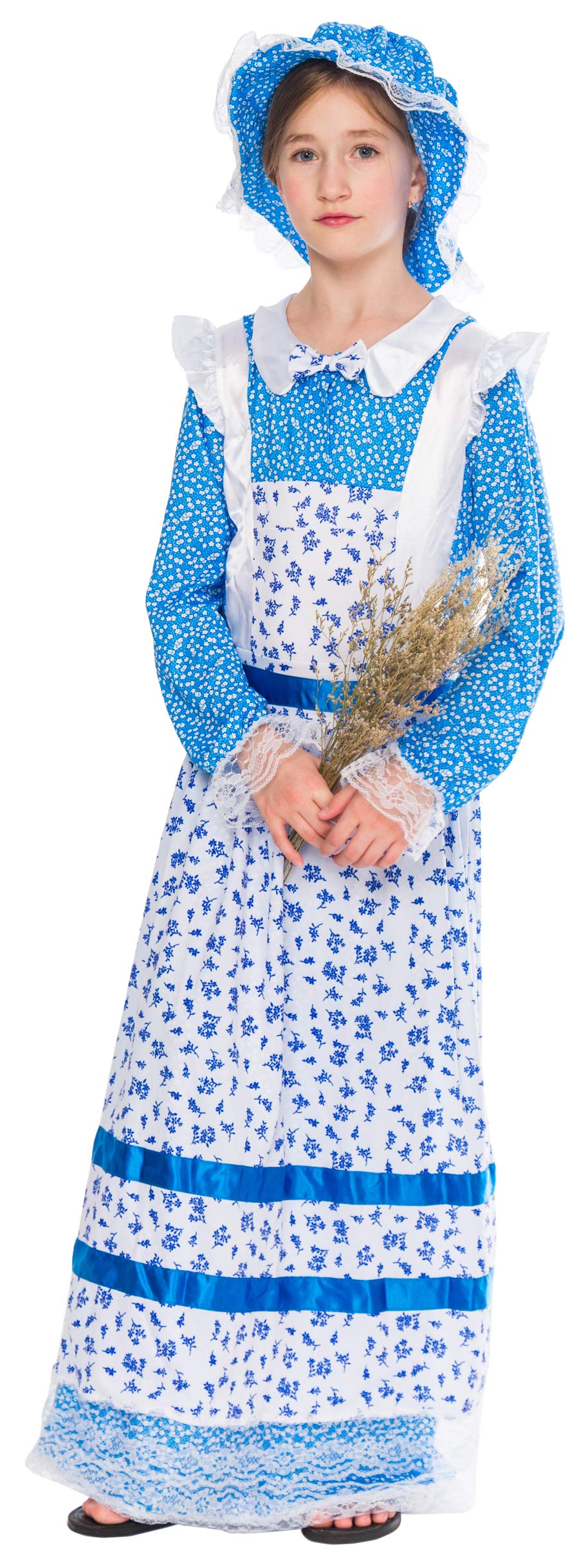 Spooktacular Creations Colonial Pioneer Girls Costume Deluxe Prairie Dress for Halloween Laura Ingalls Costume Dress Up Party (Small (5-7yr))