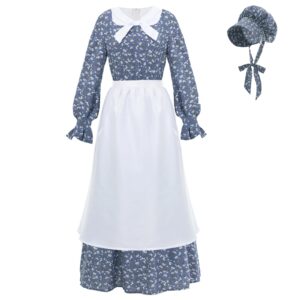 nspstt women's colonial 1800s prairie pioneer costumes dress, blue, large