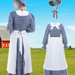 NSPSTT Women's Colonial 1800s Prairie Pioneer Costumes Dress, Blue, Large