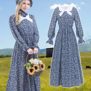 NSPSTT Women's Colonial 1800s Prairie Pioneer Costumes Dress, Blue, Large