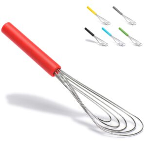 flat whisk silicone handle non slip 10" - 5 wires whisk with 10 heads for kitchen cooking color red by jell-cell