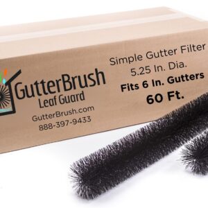 Gutter Filters By GutterBrush - 60 Ft. Prevent Gutter Clogs - Reduce Gutter Cleaning - Protects 6 Inch Gutters - Water Flows While Leaves Are Filtered Out