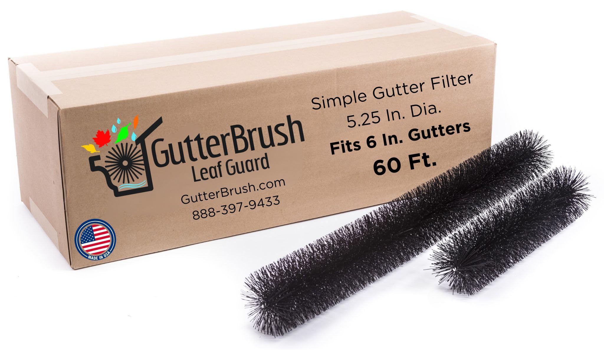 Gutter Filters By GutterBrush - 60 Ft. Prevent Gutter Clogs - Reduce Gutter Cleaning - Protects 6 Inch Gutters - Water Flows While Leaves Are Filtered Out