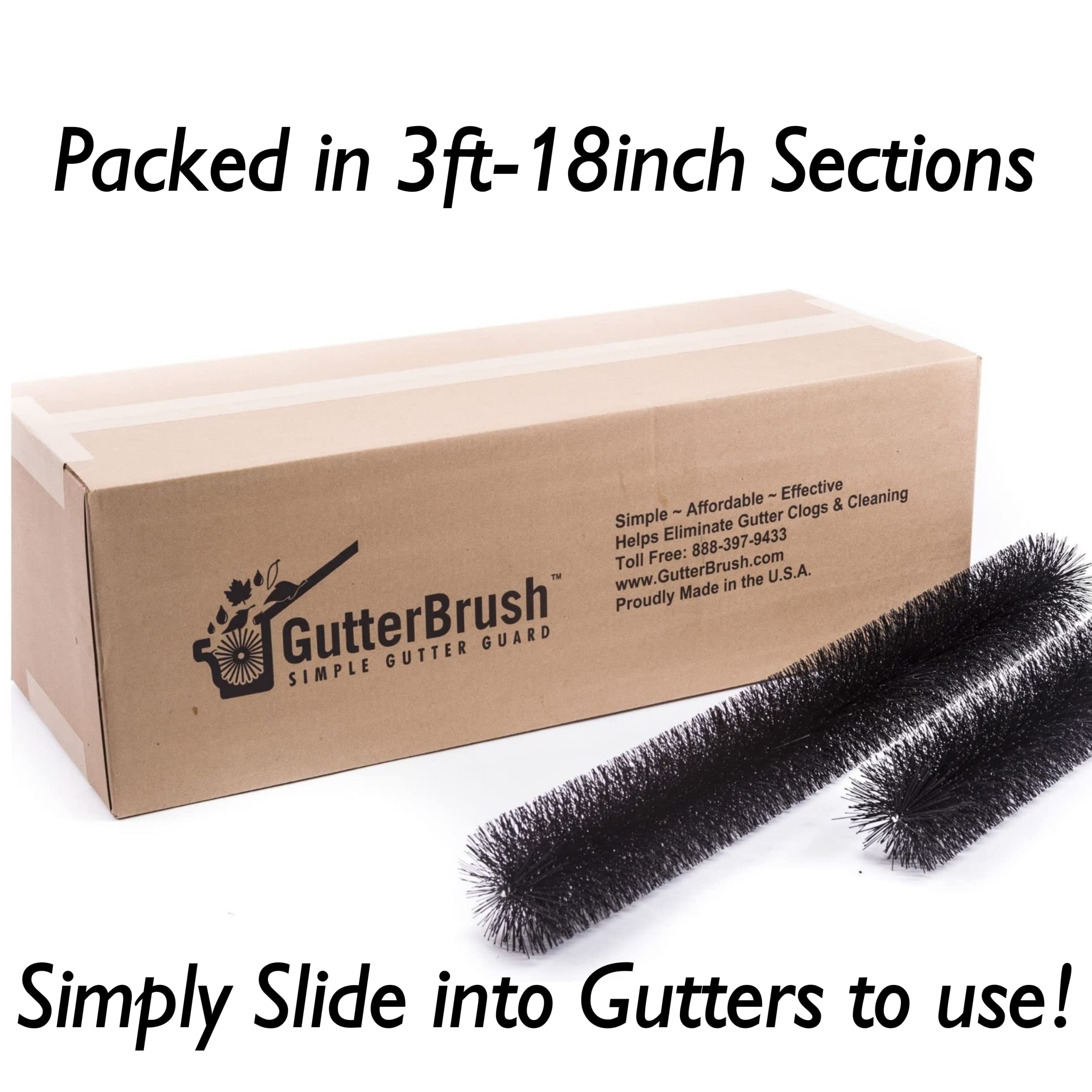 Gutter Filters By GutterBrush - 60 Ft. Prevent Gutter Clogs - Reduce Gutter Cleaning - Protects 6 Inch Gutters - Water Flows While Leaves Are Filtered Out