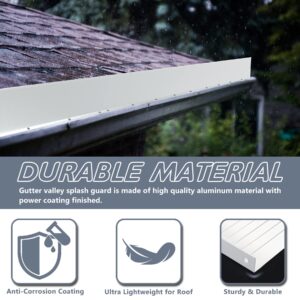 Flamorrow 6 Pack Aluminum Gutter Valley Splash Guards, Rainwater Roofing Gutter Guard, Straight Gutter Splash Guard for Flat Shingle Roofs, Valley, Corner, White