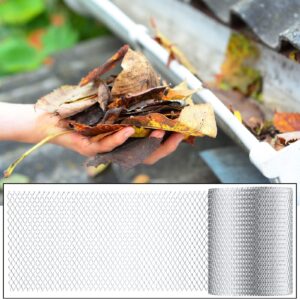 Gutter Guard Mesh 5 Inch x 20 Feet Aluminum Gutter Guard from Leaves Gutter Covers Screen Leaf Gutter Guard Protection for DIY Cutting Leaf Rain Gutter Guards, Silver